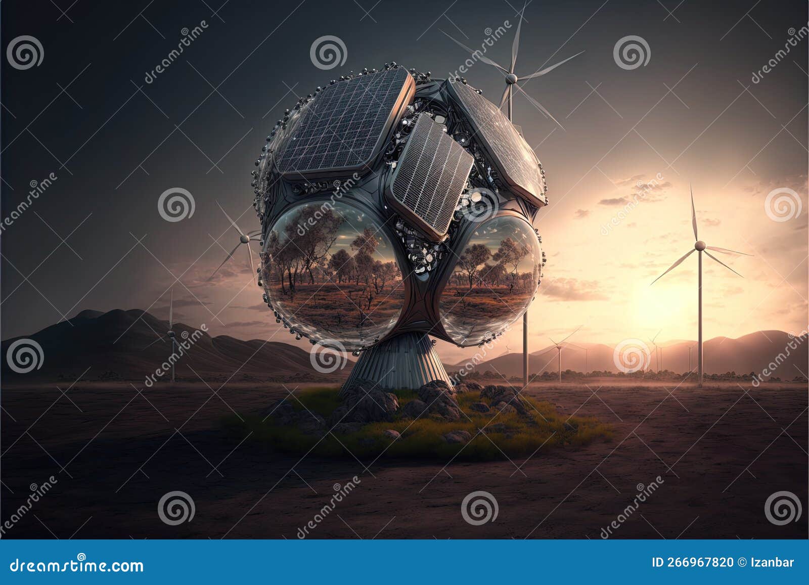 Clean Energy of the Future Illustration from Renewable Sources Sun and ...