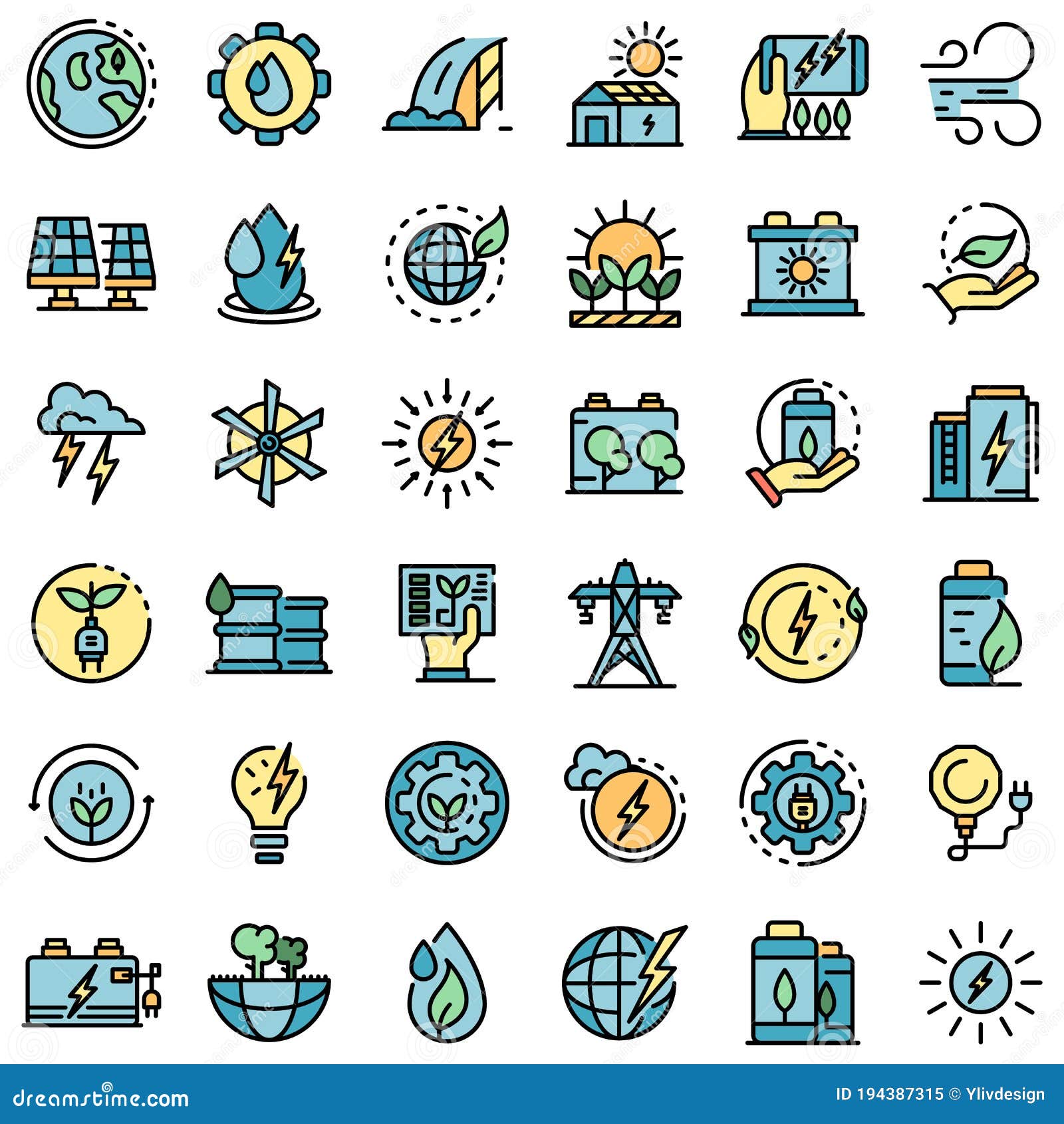 Clean Energy Icons Set Vector Flat Stock Vector - Illustration of ...