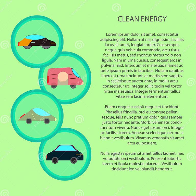 Clean Energy Infographic with Flat Car Icon Stock Vector - Illustration ...