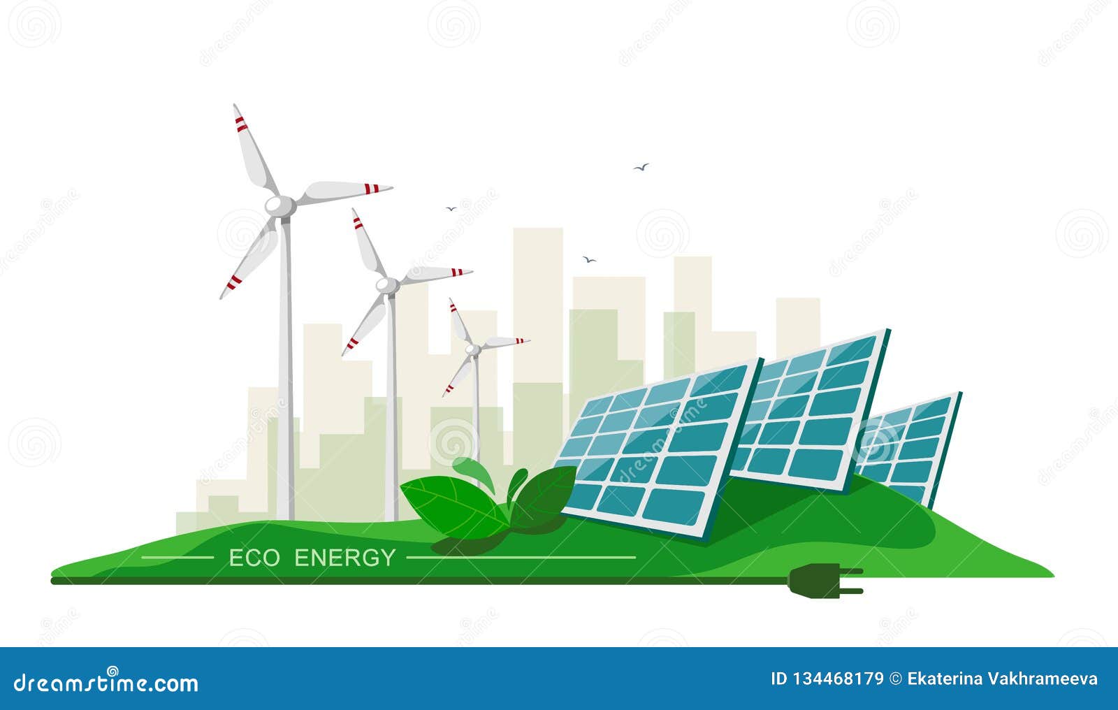 Vector Illustration of Clean Electric Energy from Renewable Sources Sun ...
