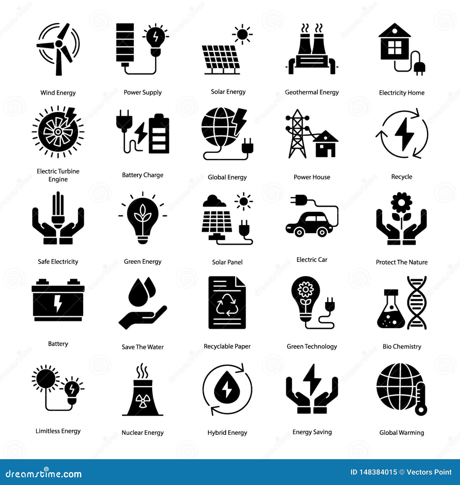 Clean Energy Solid Icons Pack Stock Illustration - Illustration of ...