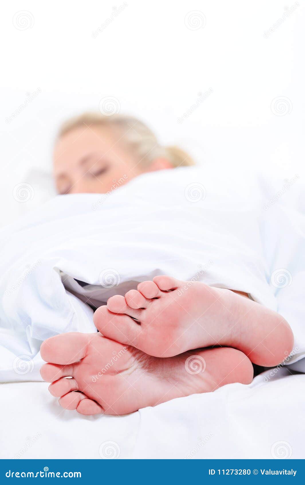 Clean Feets of Woman Sleeping Cover Blanket Stock Photo - Image of ...
