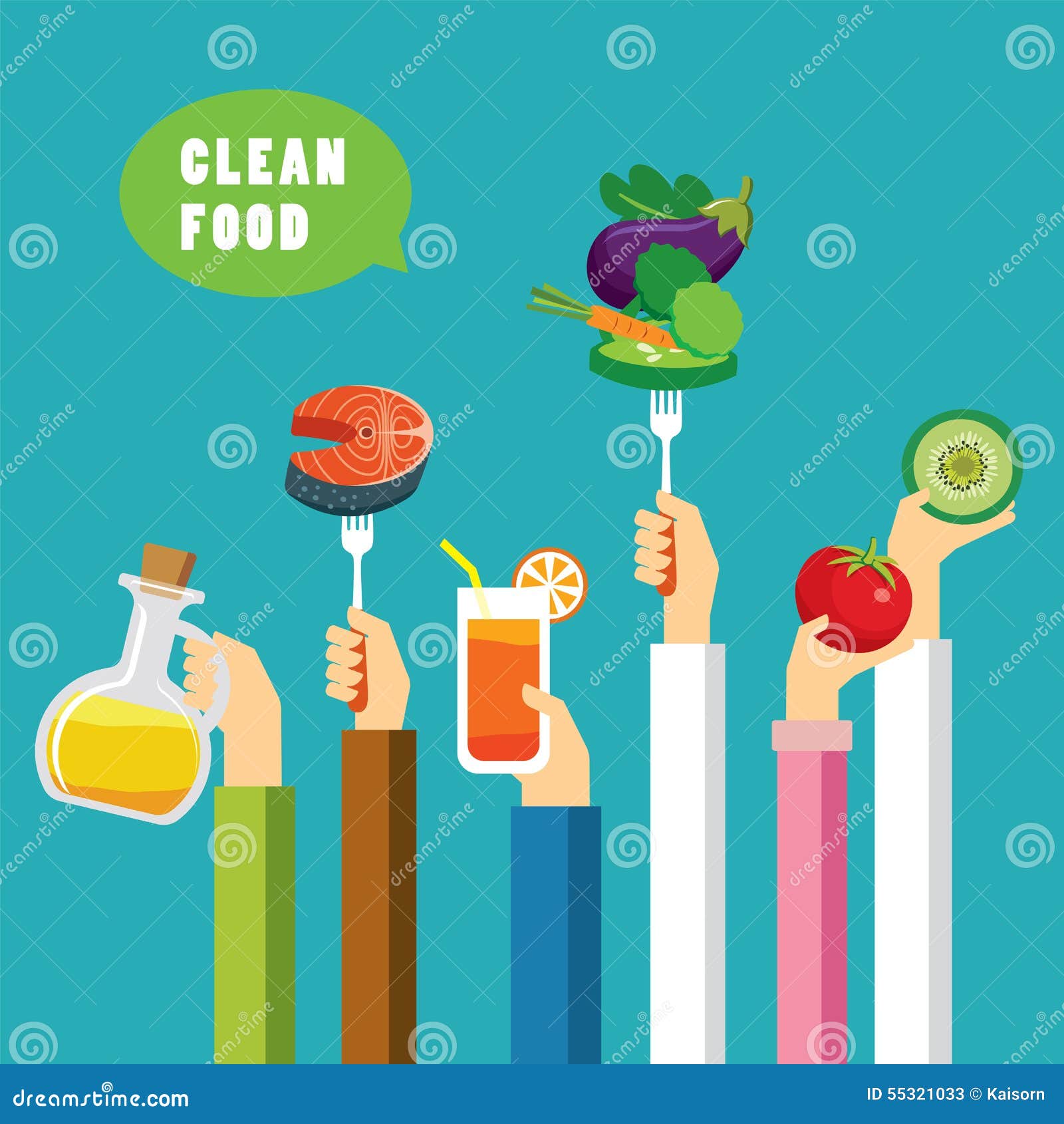 Clean Food Concept Flat Design Stock Vector - Illustration of health ...