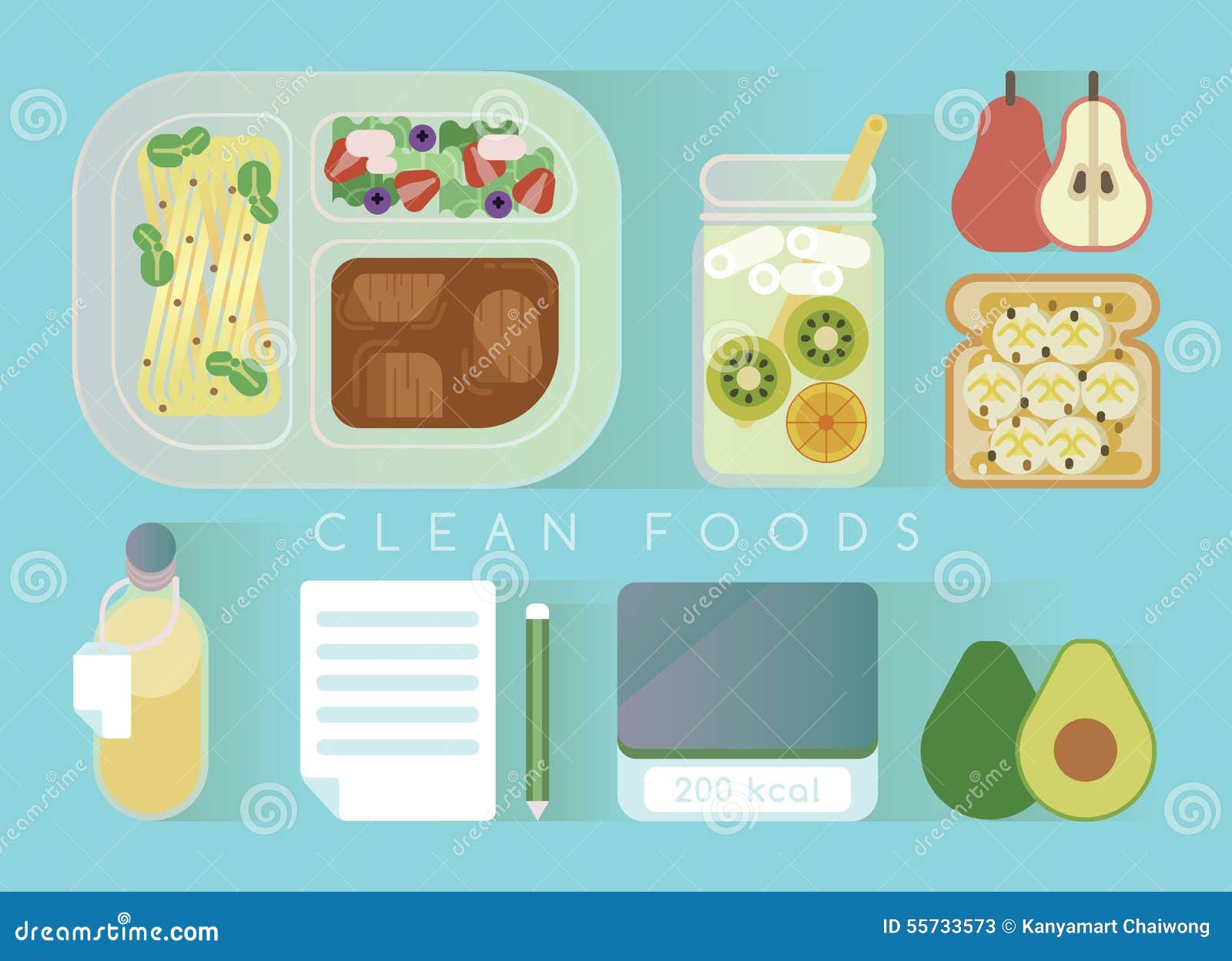 Clean Foods Design Blue Set Stock Vector - Illustration of brown, clean ...