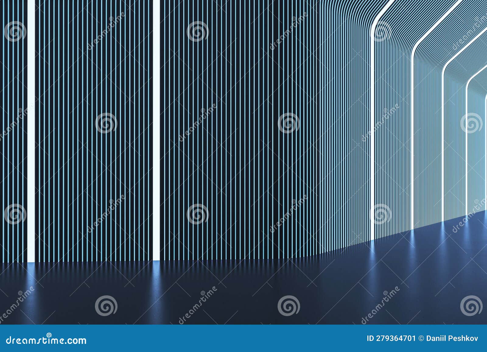 Clean Futuristic Corridor with Reflections. Designs Concept. 3D ...