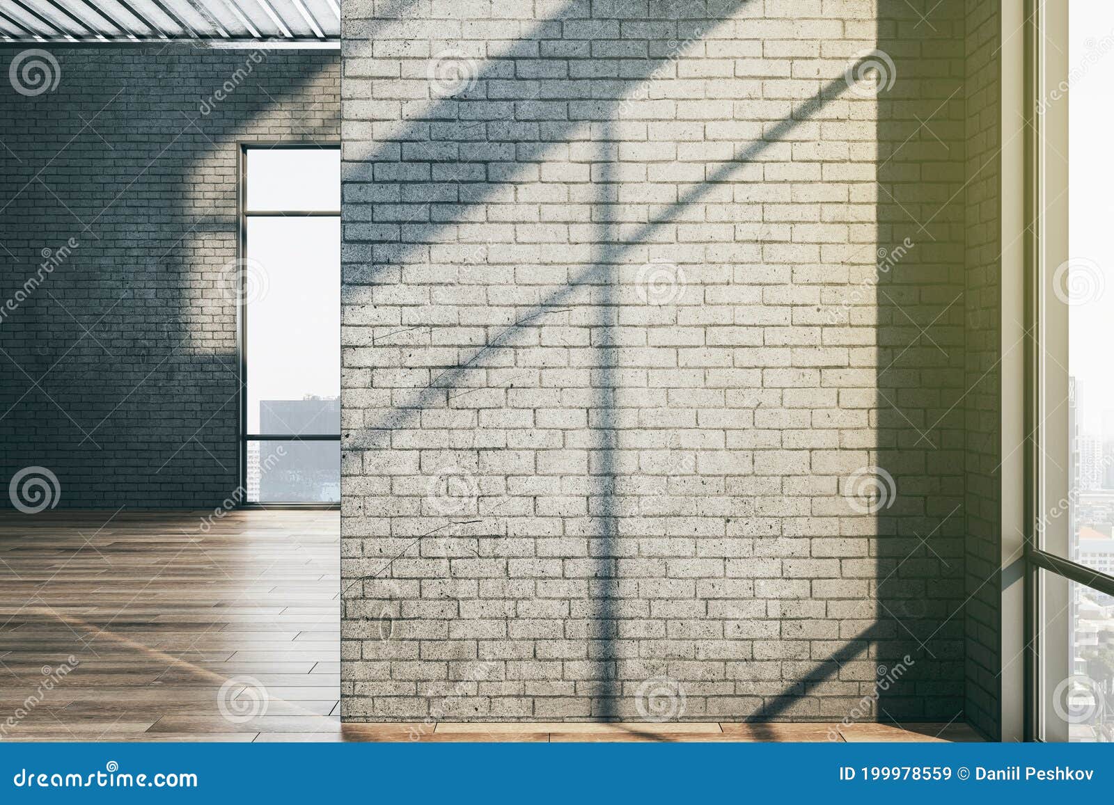 Clean Gallery Interior and Copy Space on Brick Wall Stock Illustration ...