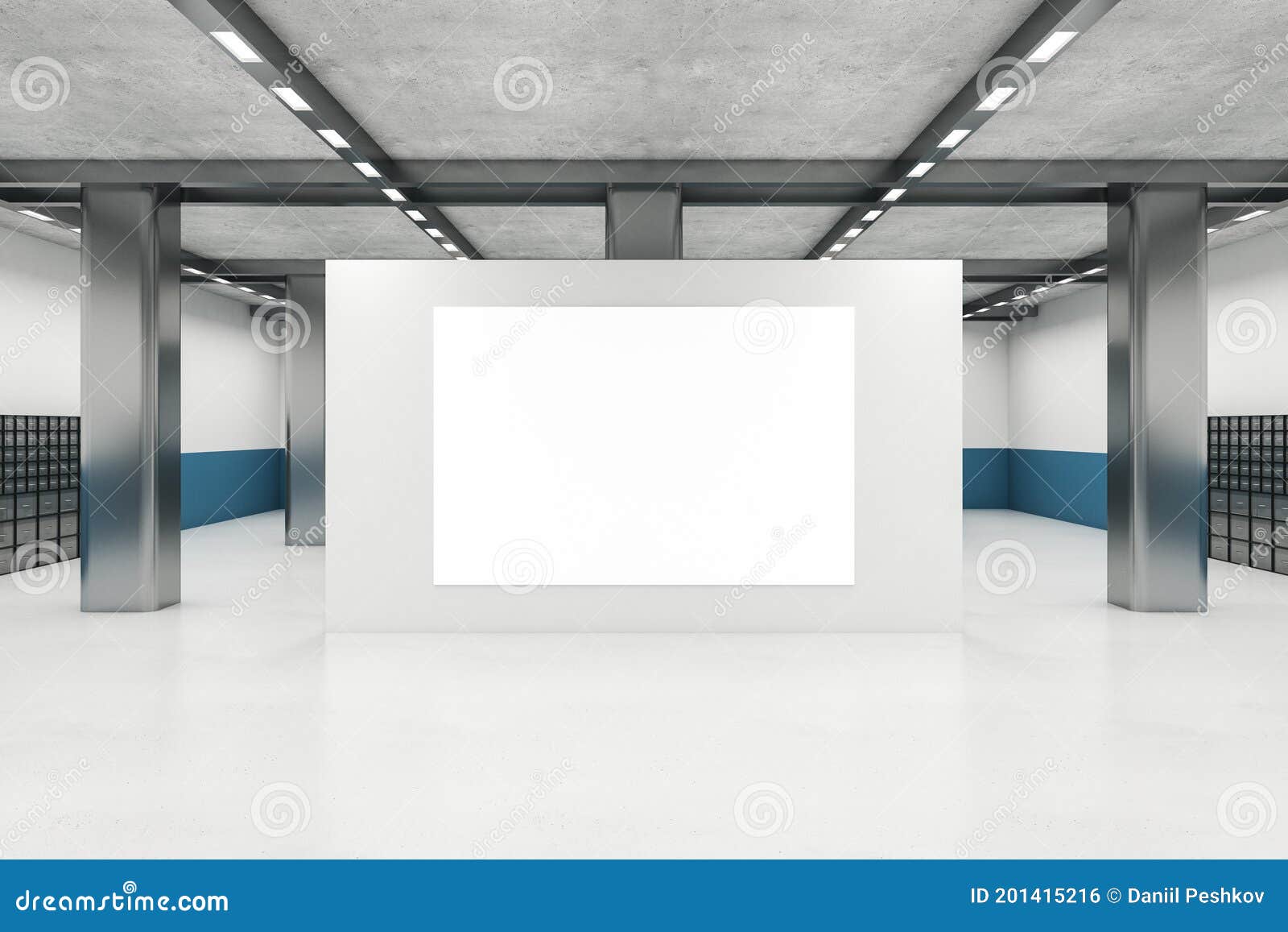 Clean Gallery Interior with Empty Banner Stock Illustration ...