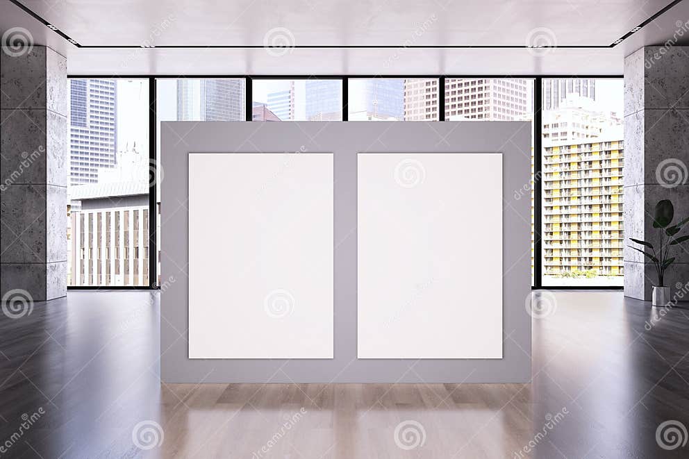 Clean Gallery Mockup with Empty Frames in Modern Interior Space. 3D ...
