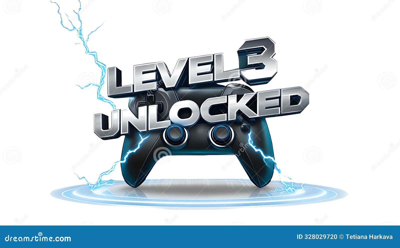 Clean Gaming Level-up Graphic with a Controller, Blue Lightning, and ...