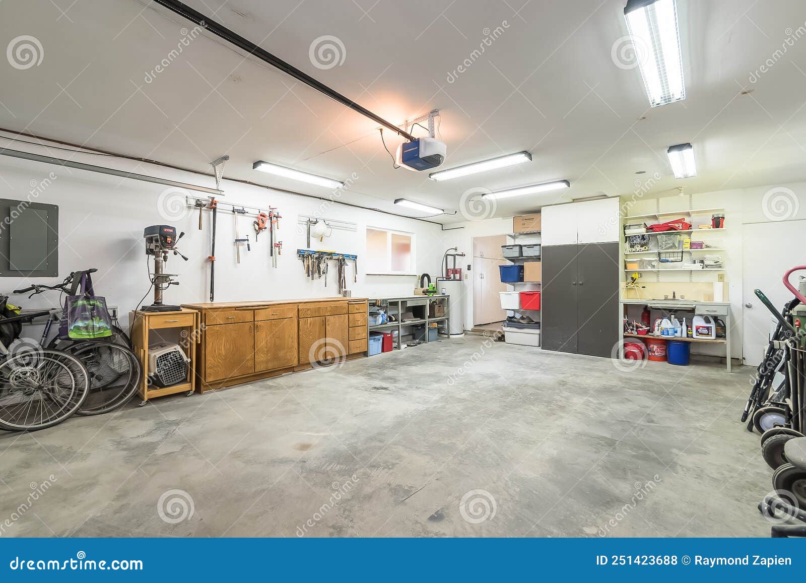 Clean Garage with Cement Floor and Work Bench Editorial Stock Photo ...