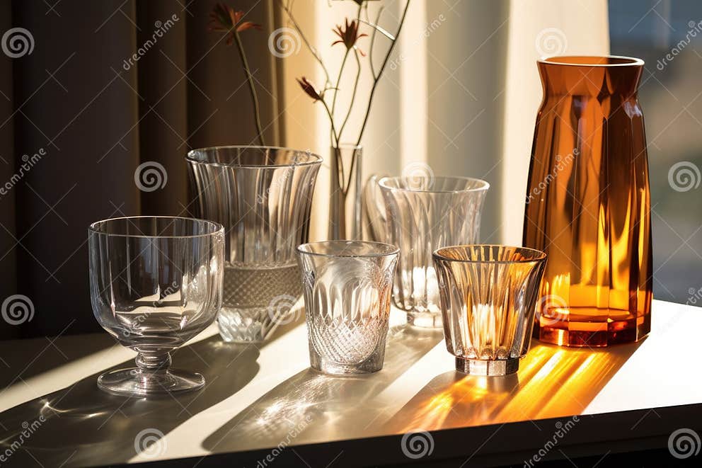 Clean Glassware Reflecting Sunlight Stock Image - Image of glassware ...