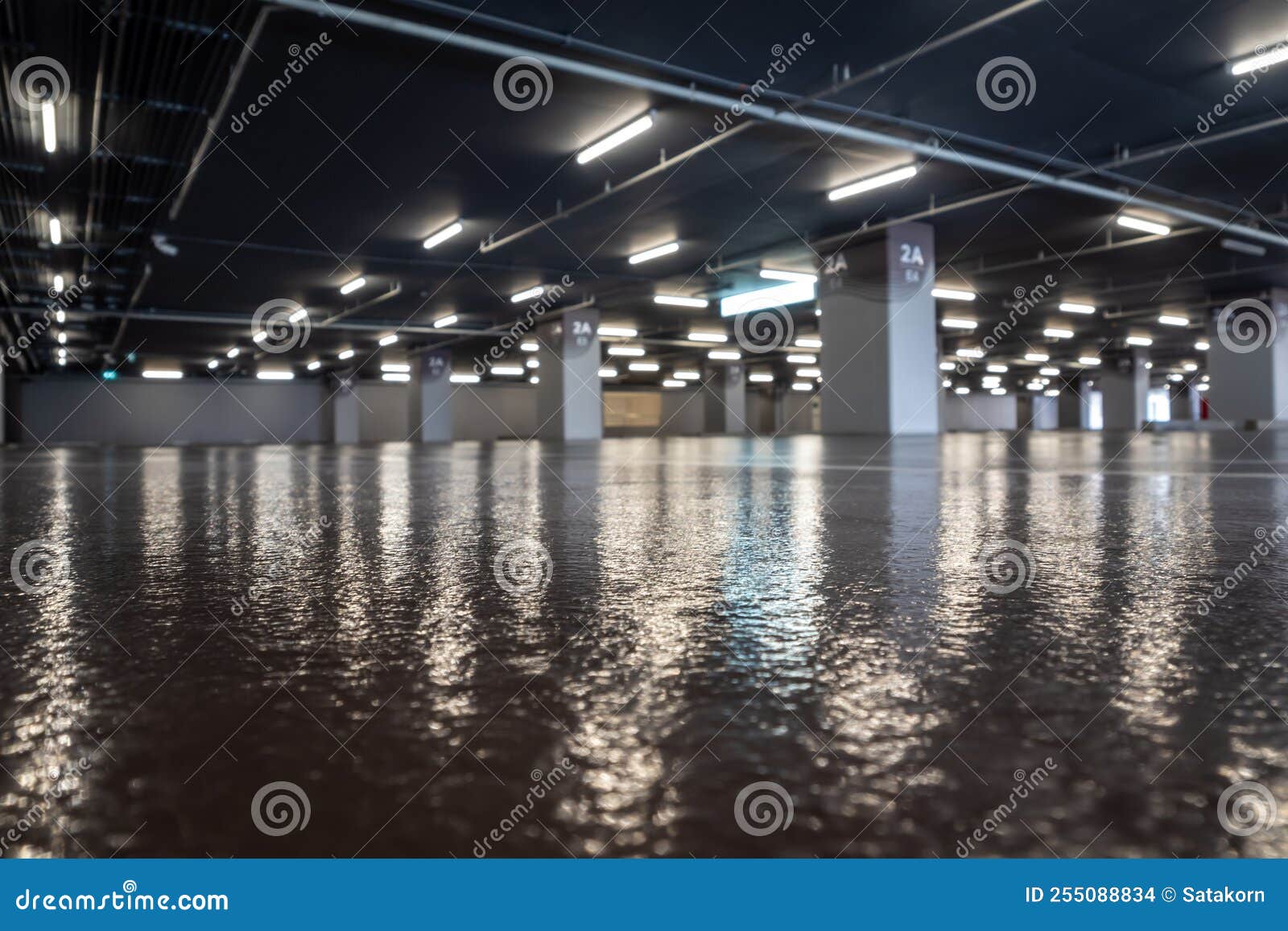 Clean and Glossy Flooring of the Parking Lot in the Parking Building ...
