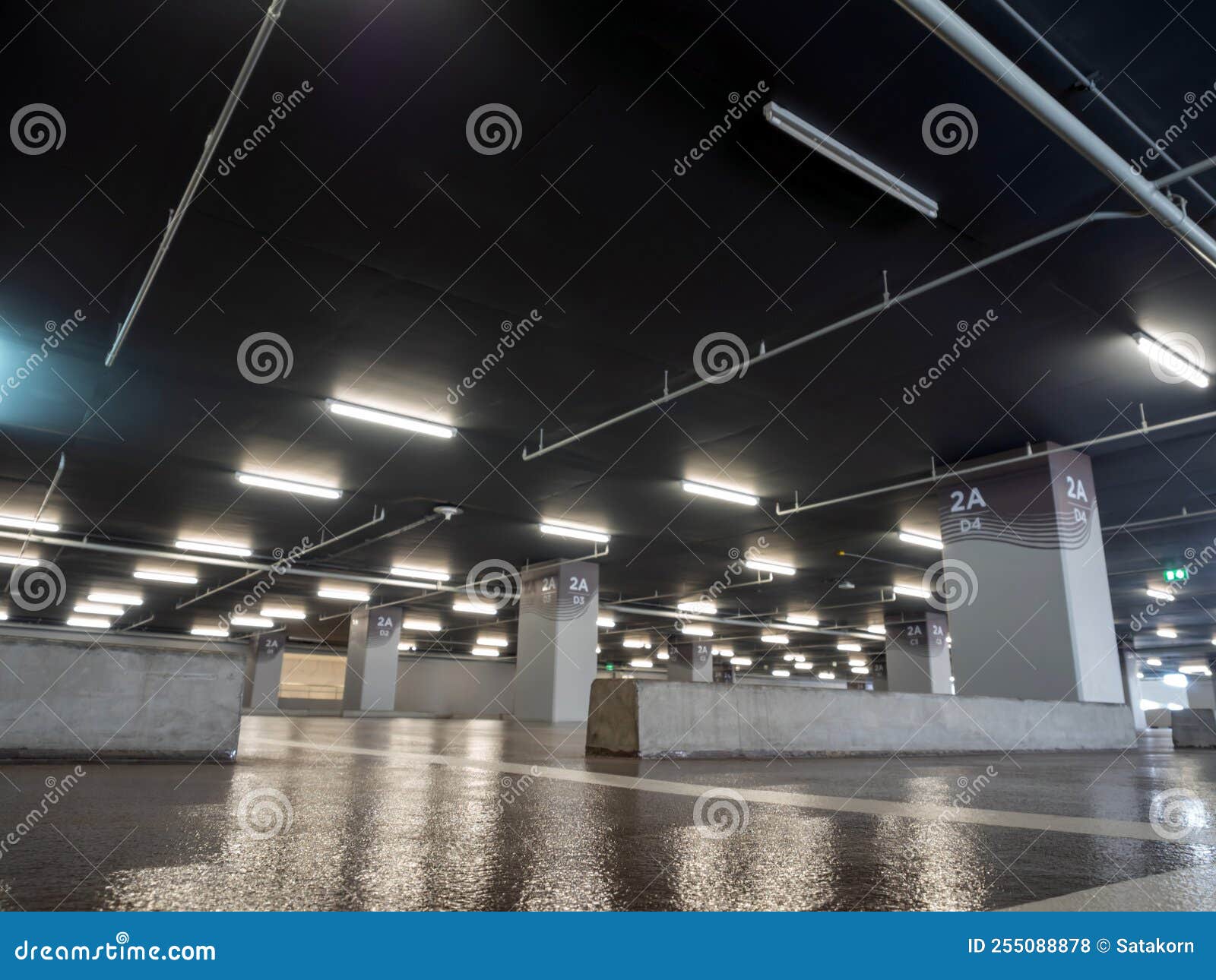 Clean and Glossy Flooring of the Parking Lot in the Parking Building ...