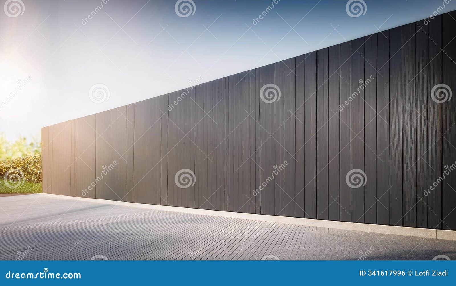 Clean Gray Linear Wall Outdoor Exterior with Sunlight. 3D Rendering ...