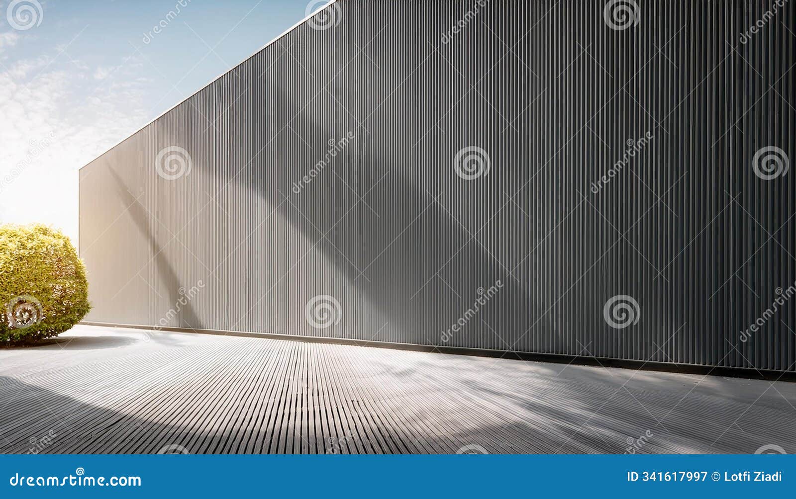 Clean Gray Linear Wall Outdoor Exterior with Sunlight. 3D Rendering ...