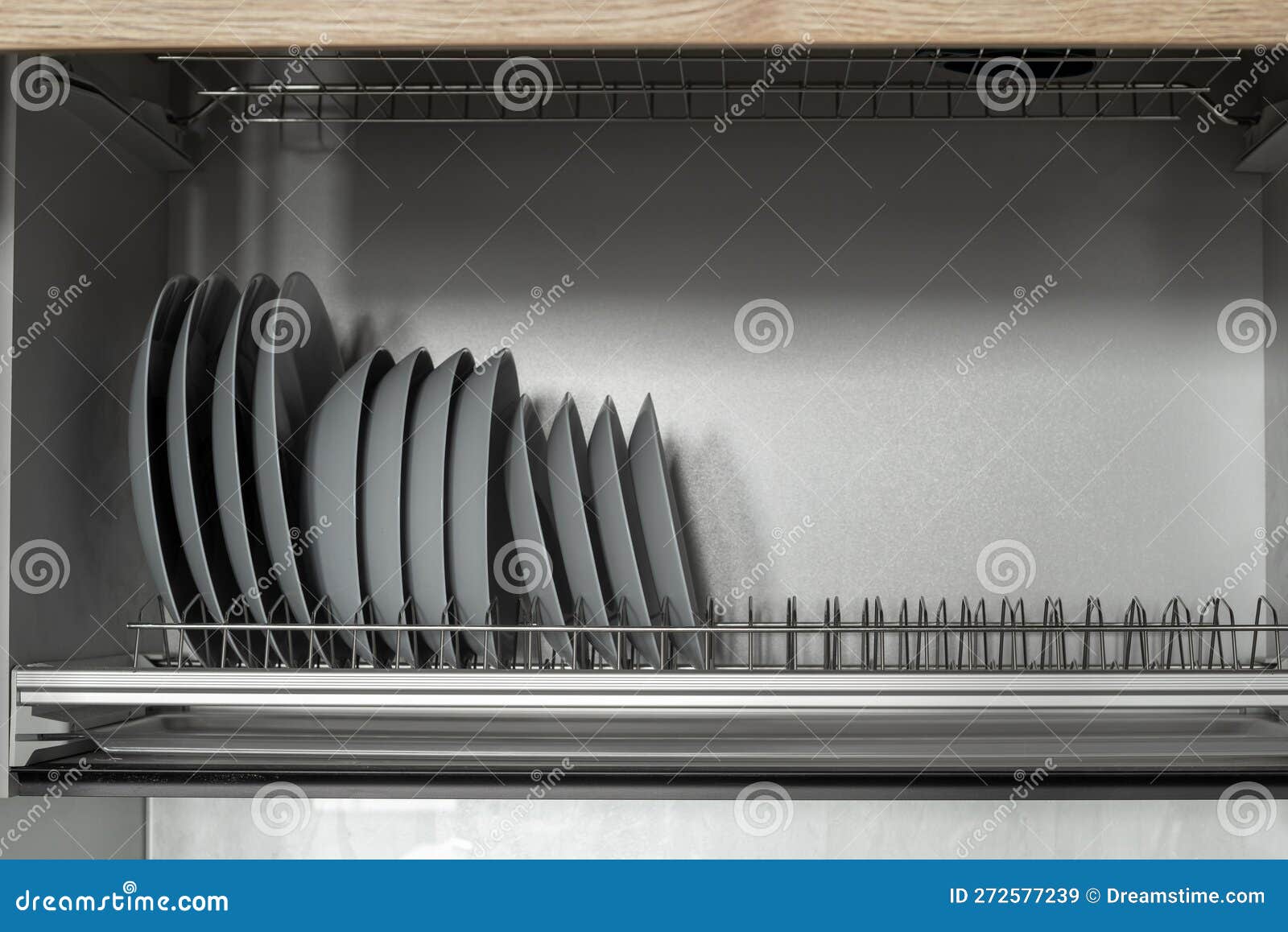 Clean Gray Plates Drying in the Kitchen. Stock Image - Image of food ...