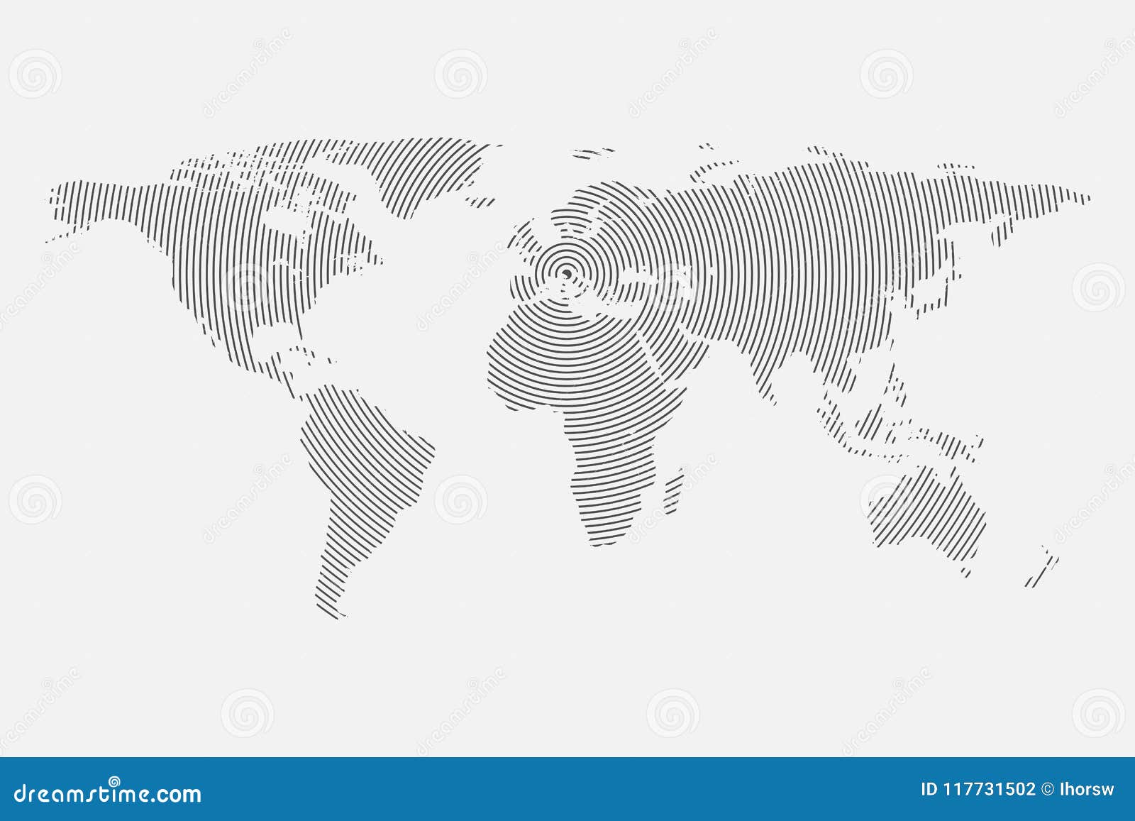 Clean Gray Wave World Map Isolated on White Background. Centric Circles ...