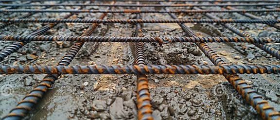 Clean Grid Pattern of Rebar Steel for Concrete Foundation and ...