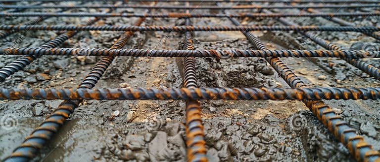 Clean Grid Pattern of Rebar Steel for Concrete Foundation and ...