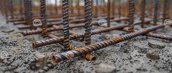 Clean Grid Pattern of Rebar Steel for Concrete Foundation and ...