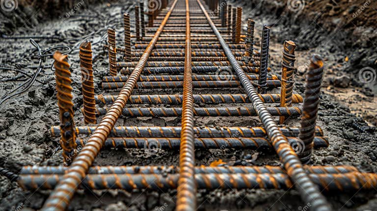 Clean Grid Pattern of Rebar Steel for Concrete Foundation and ...