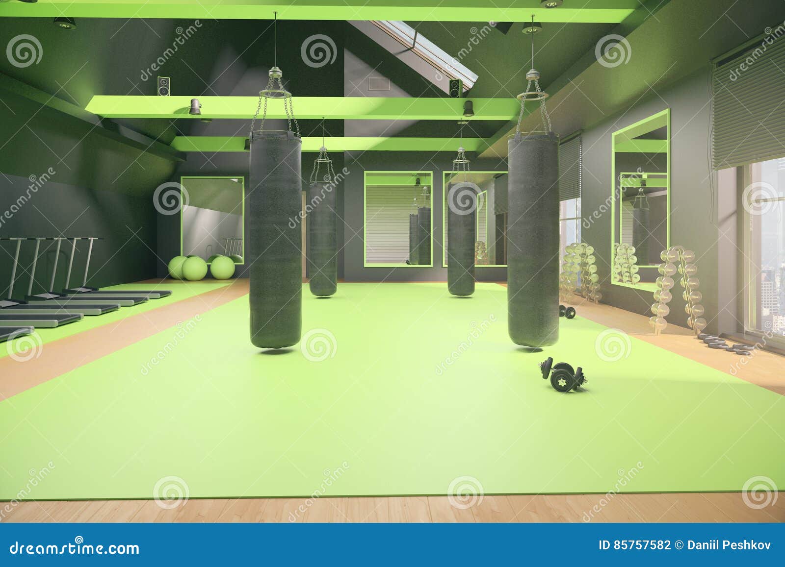Clean gym interior stock illustration. Illustration of health - 85757582