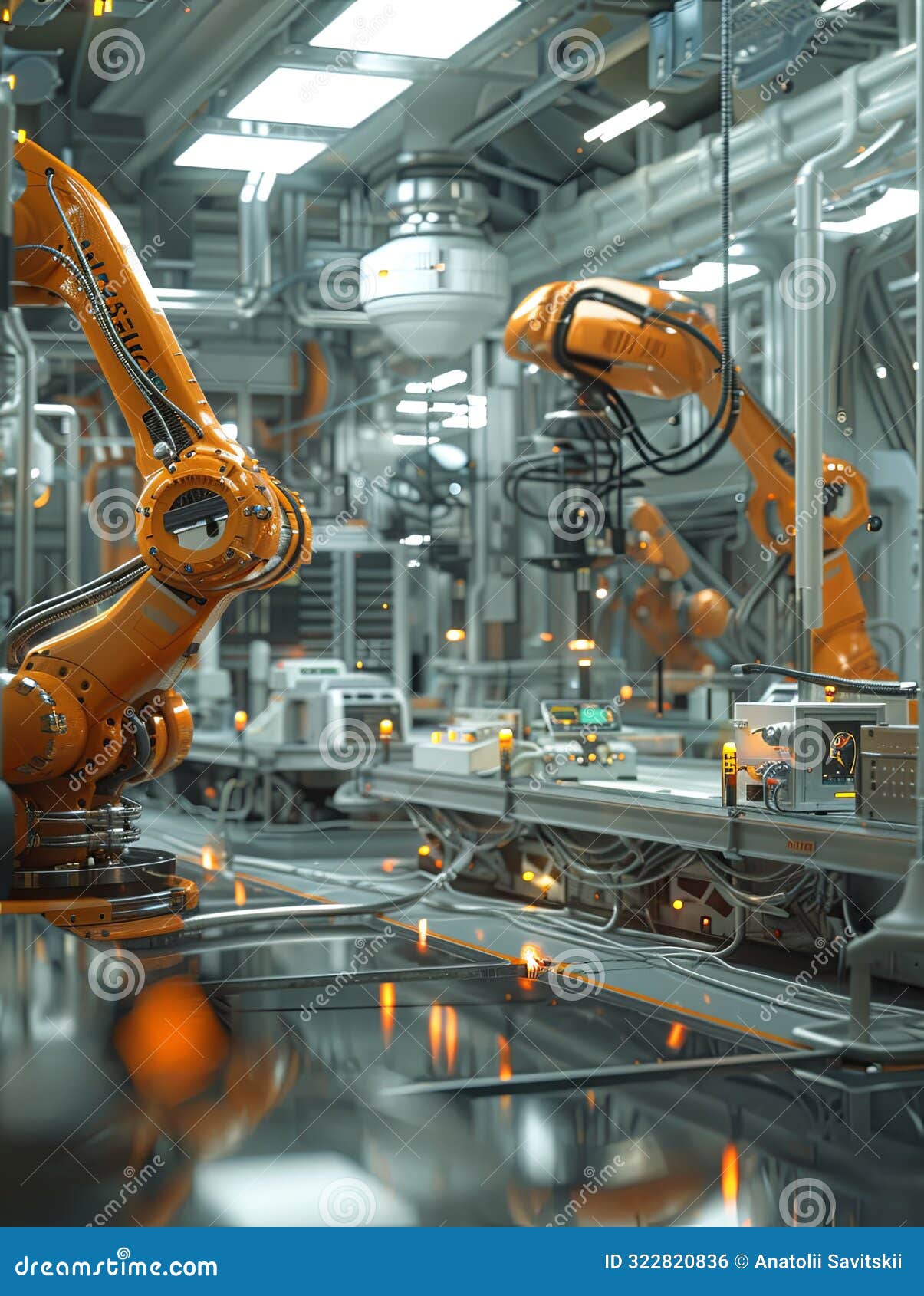 A Clean, High-tech Manufacturing Facility Featuring Robotic Arms and ...