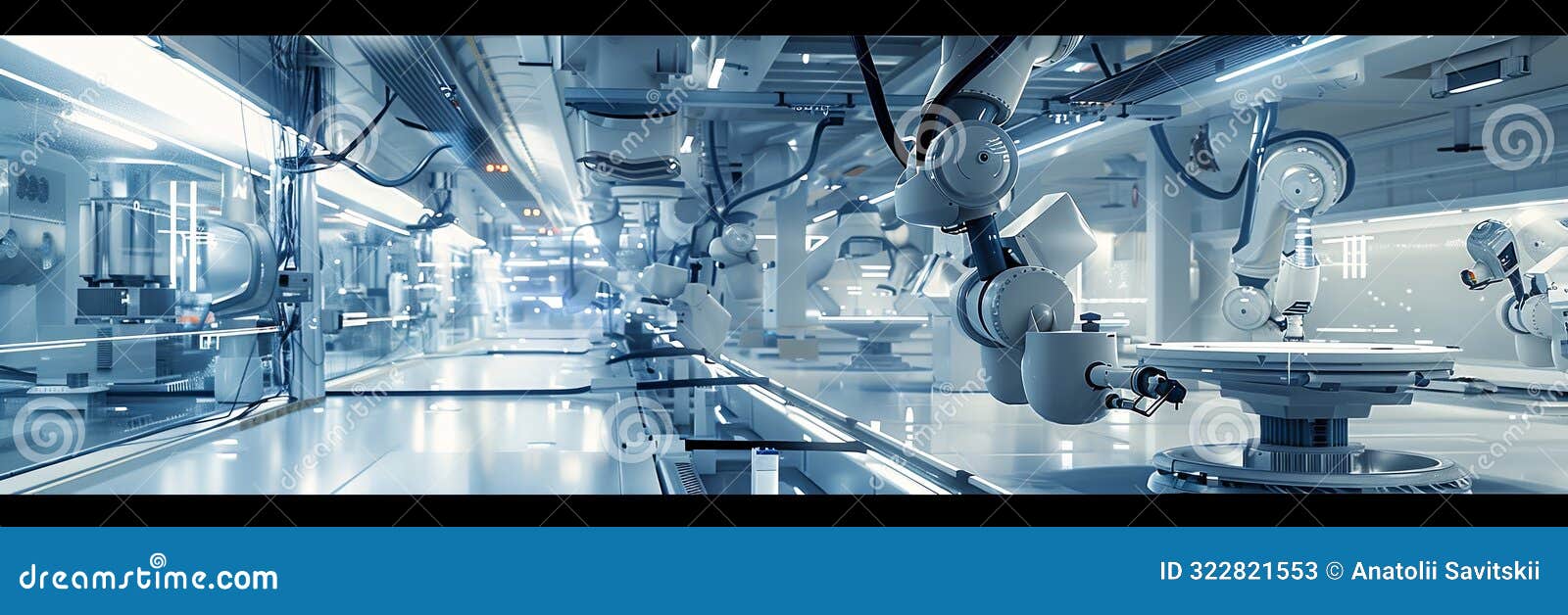 A Clean, High-tech Manufacturing Plant with Robotic Arms Operating ...