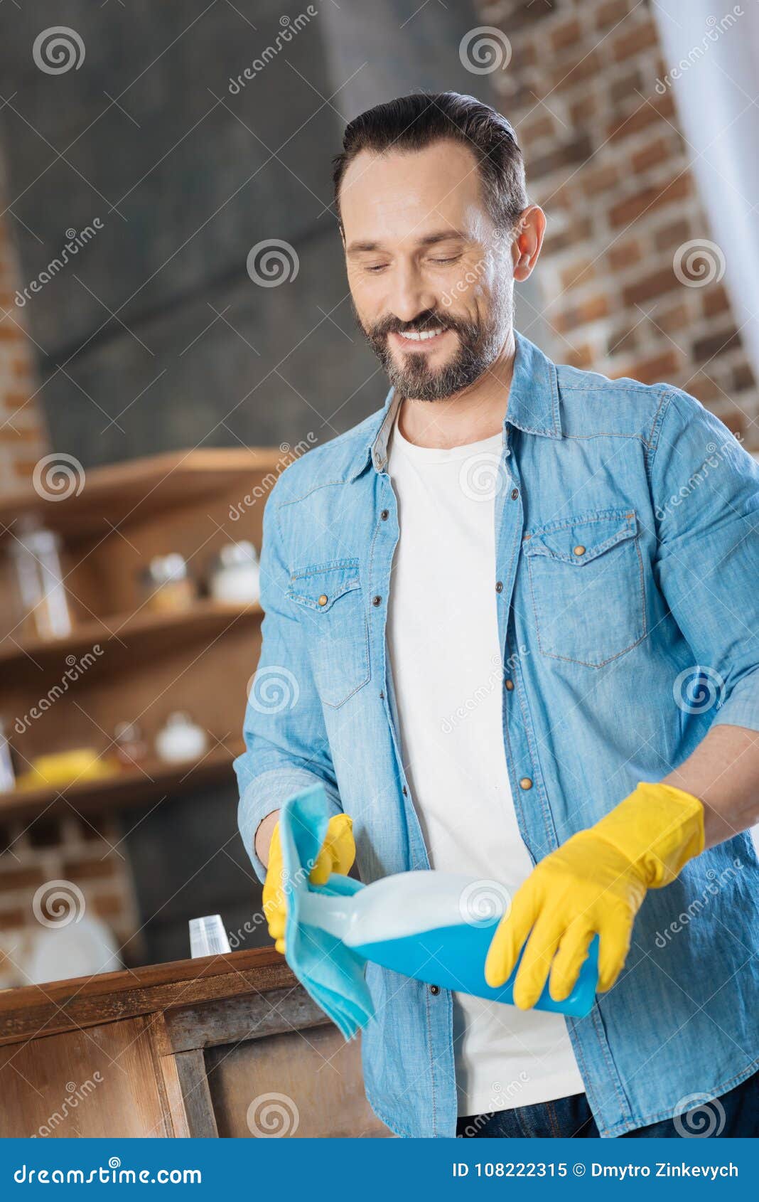 Musing Male Cleaner Utilizing Cleanser Stock Image - Image of indoors ...