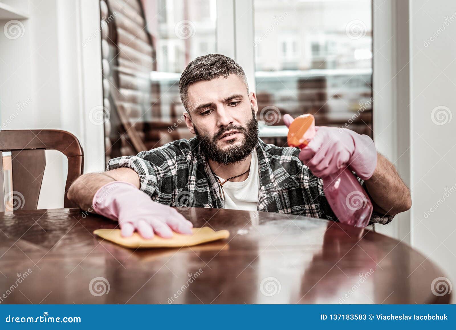 Nice Serious Man Using Chemicals for Cleaning Stock Image - Image of ...