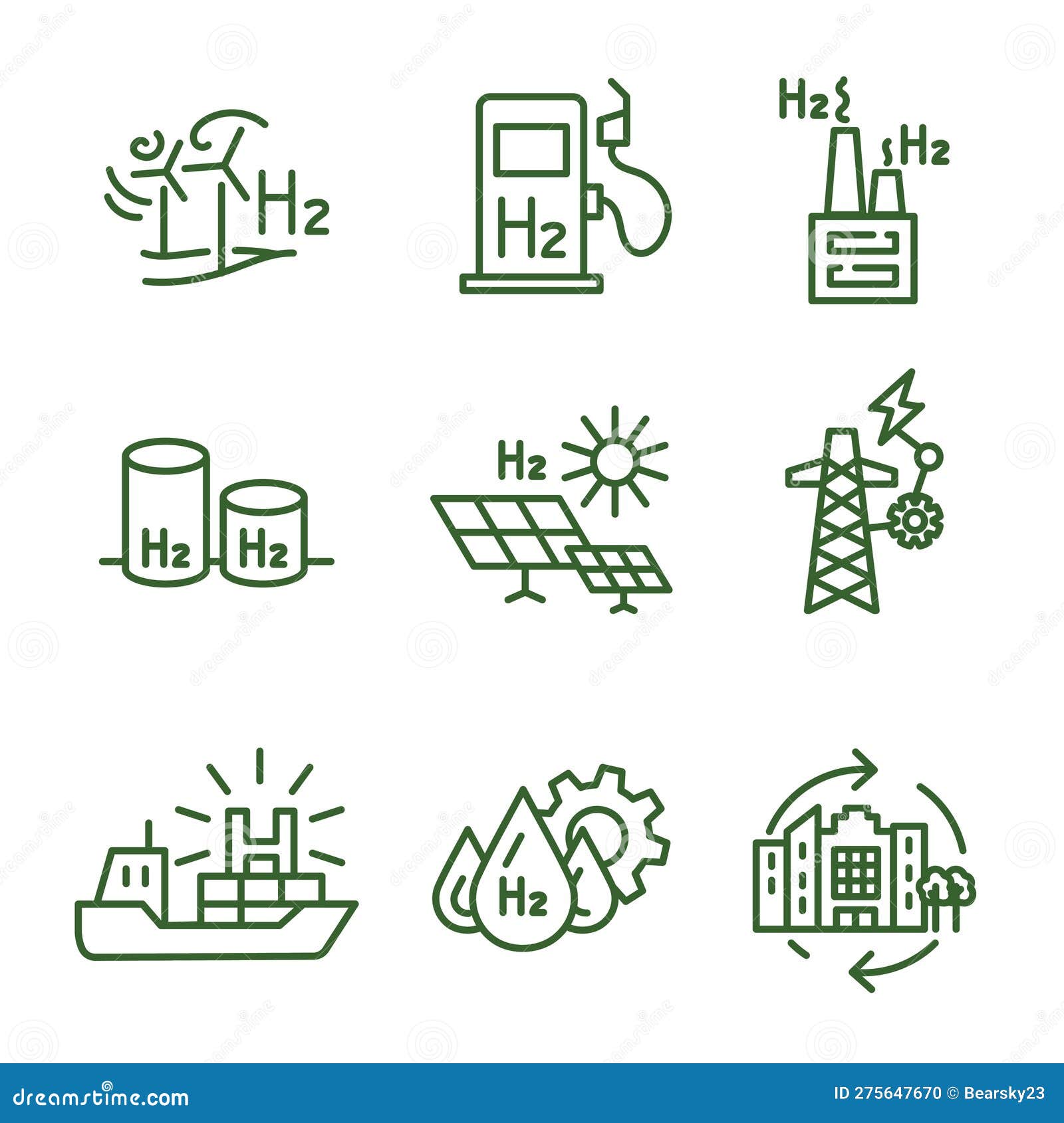 Clean Hydrogen Production As Green Energy Icon Set Stock Vector ...