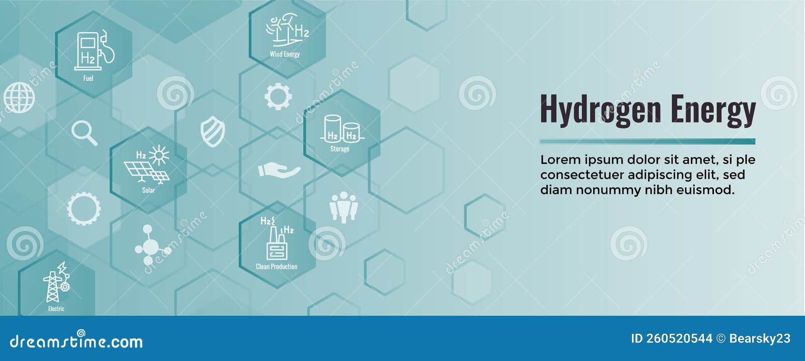 Clean Hydrogen Production with Green Energy Icon Set and Web Header ...