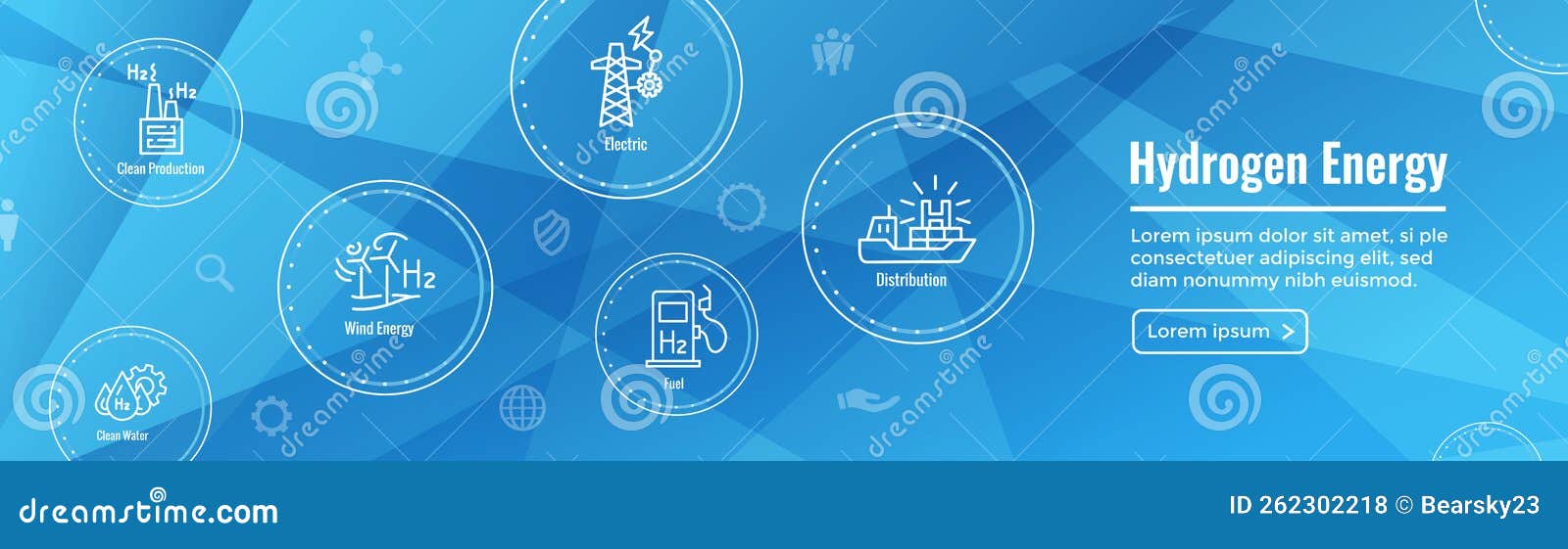 Clean Hydrogen Production with Green Energy Icon Set and Web Header ...