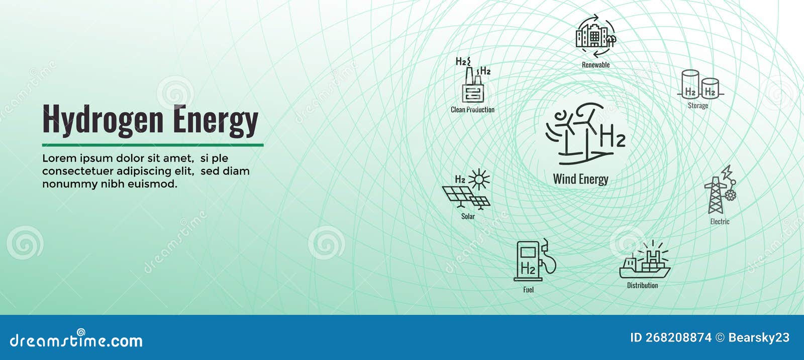 Clean Hydrogen Production with Green Energy Icon Set and Web Header ...