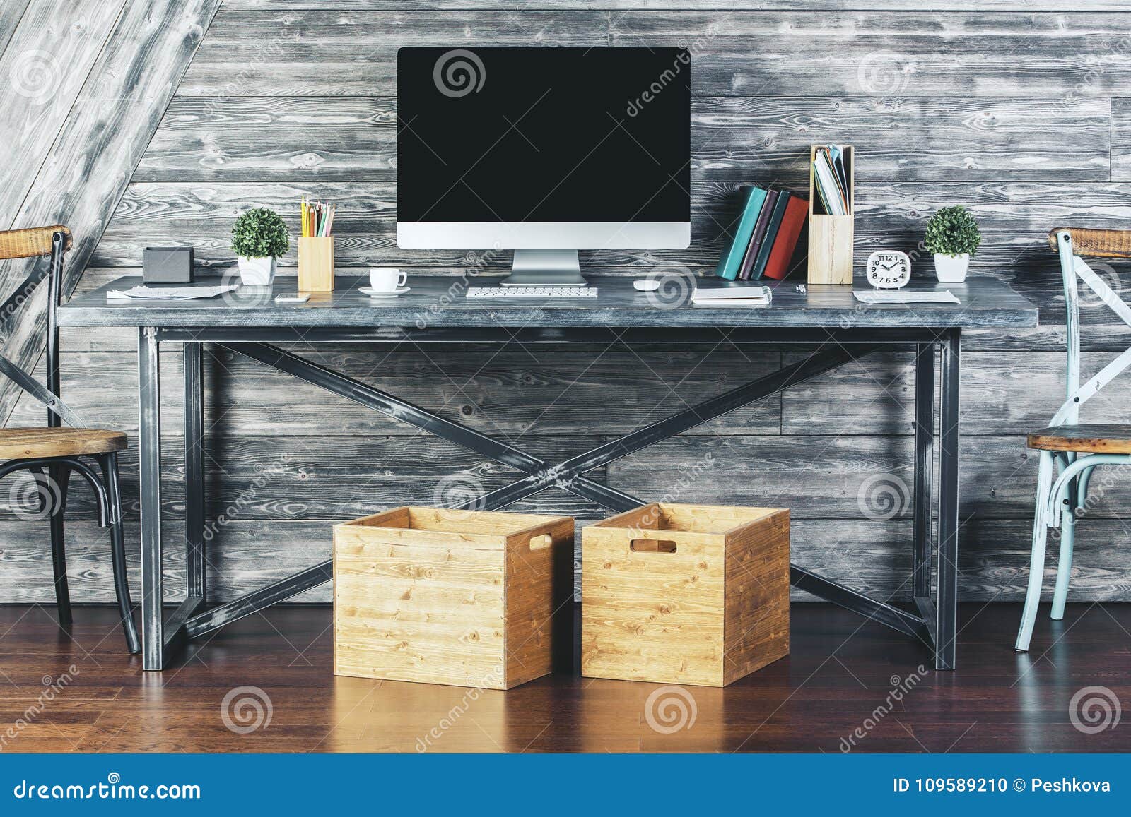 Clean Interior with Empty Computer Stock Photo - Image of modern ...
