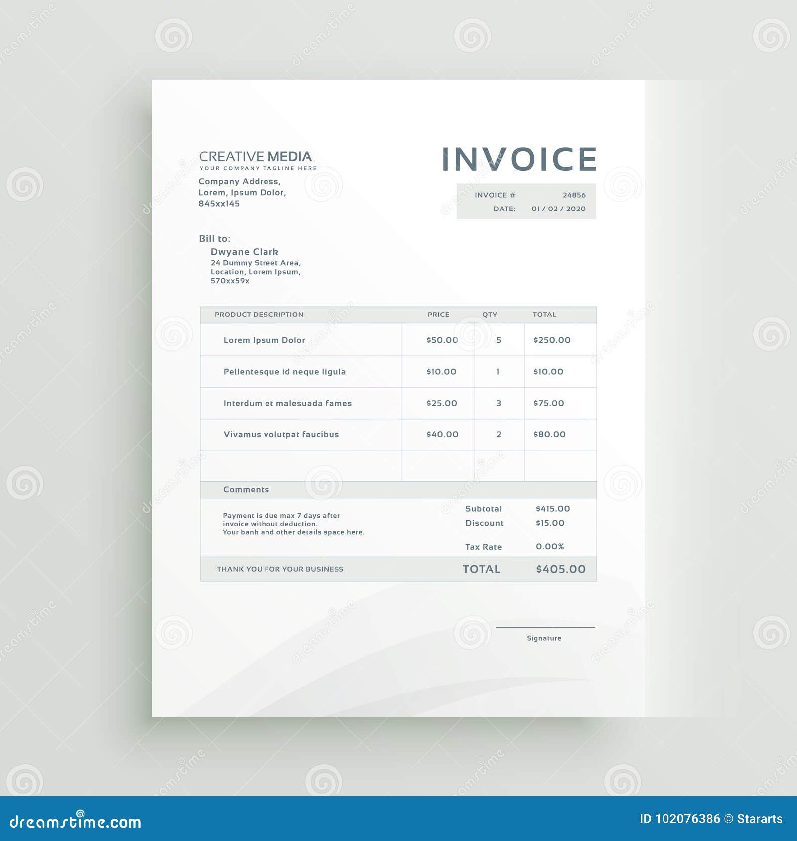 Clean Invoice Template Design Stock Vector - Illustration of account ...