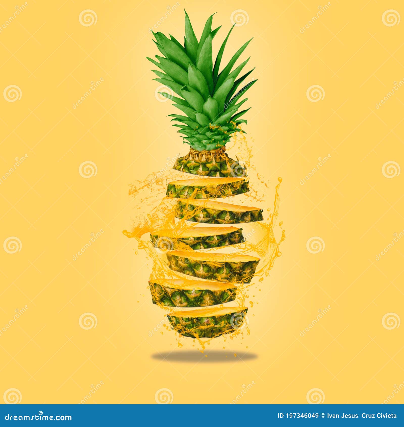 Clean and Isolate Pineapple Levitating on a Yellow Background with ...