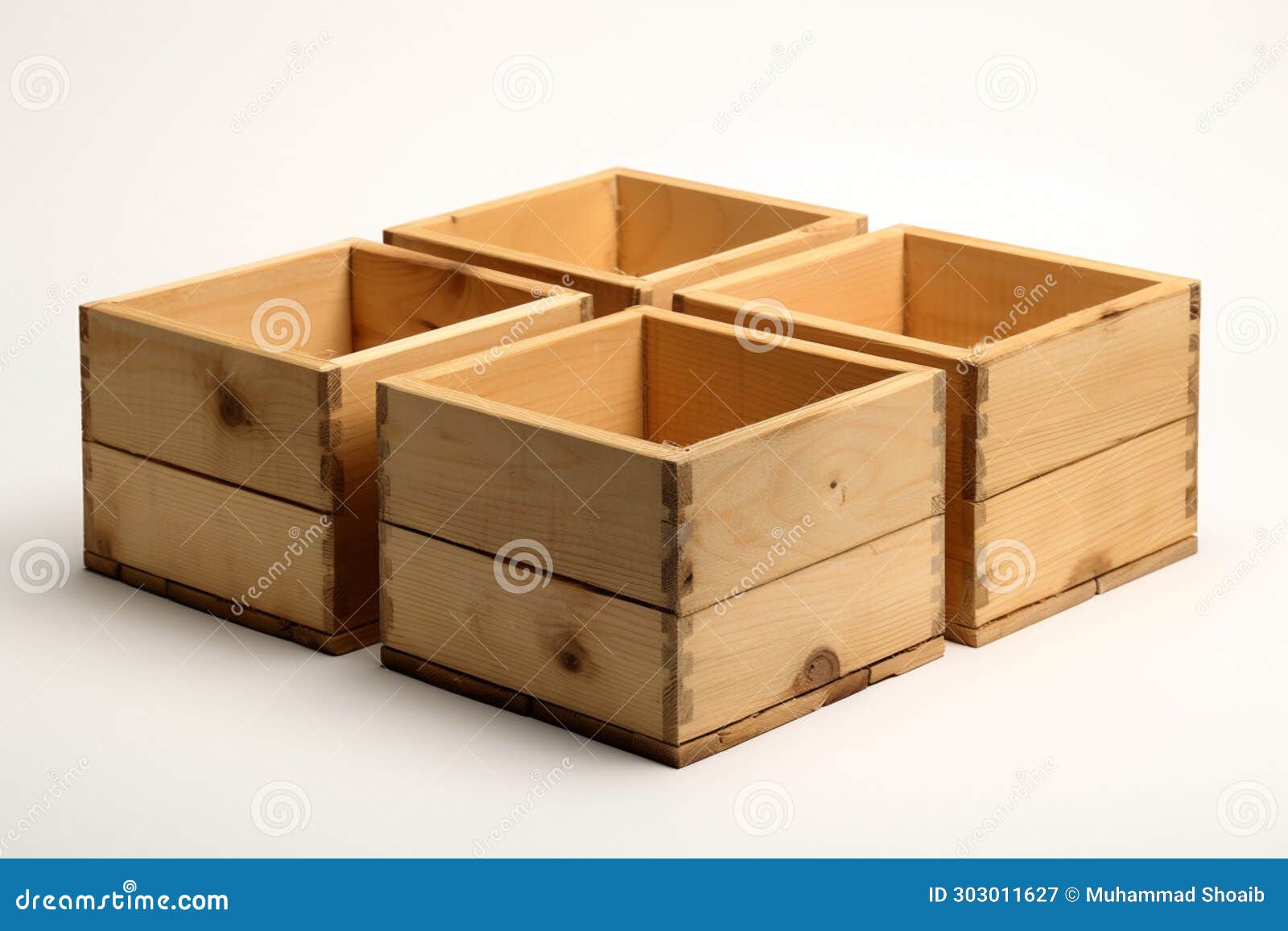 Clean Isolation Empty Wooden Crate Box Set Against a White Background ...