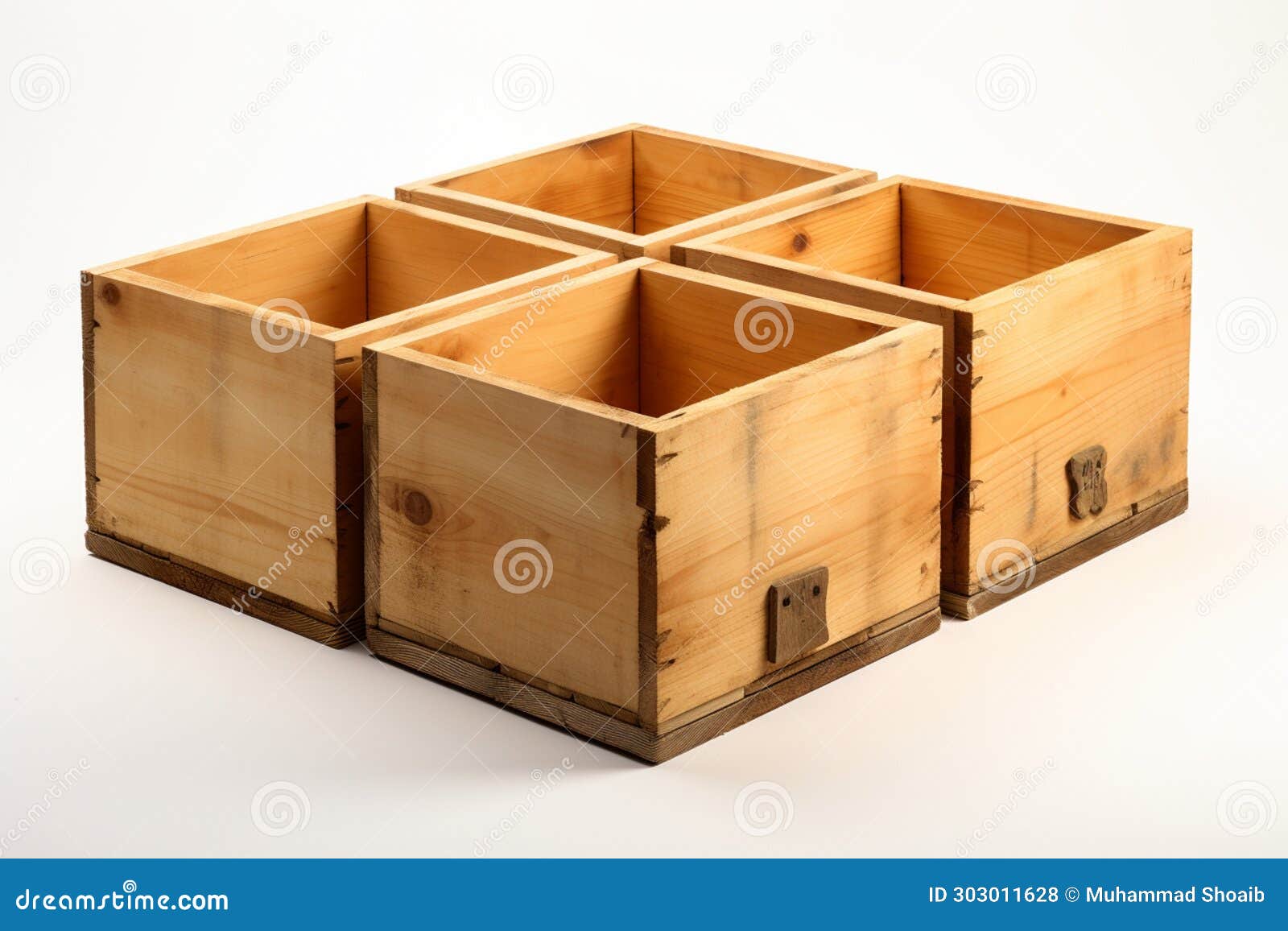 Clean Isolation Empty Wooden Crate Box Set Against a White Background ...