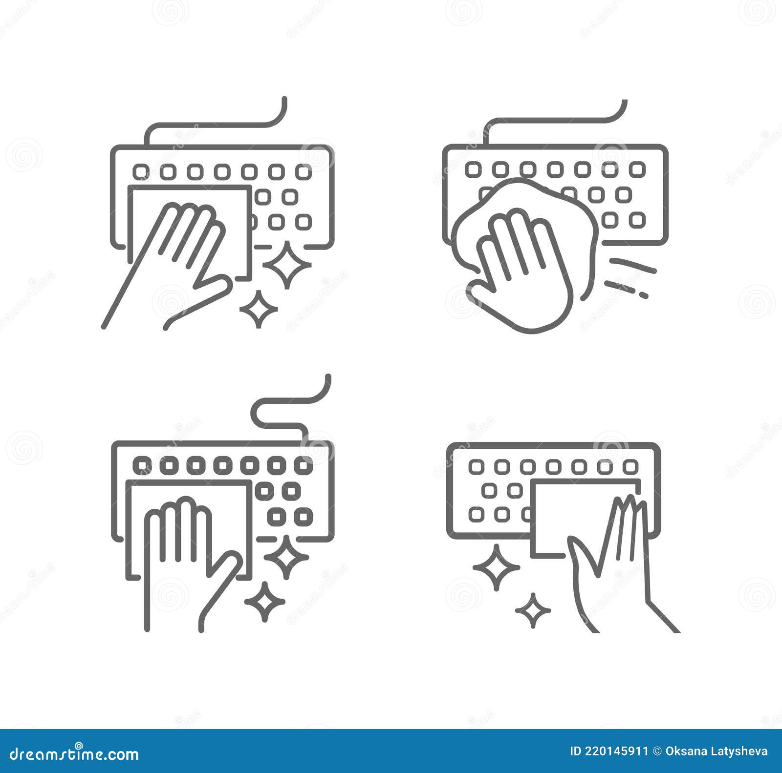Clean Keyboard and Laptop Line Vector Illustration. Hygiene and ...