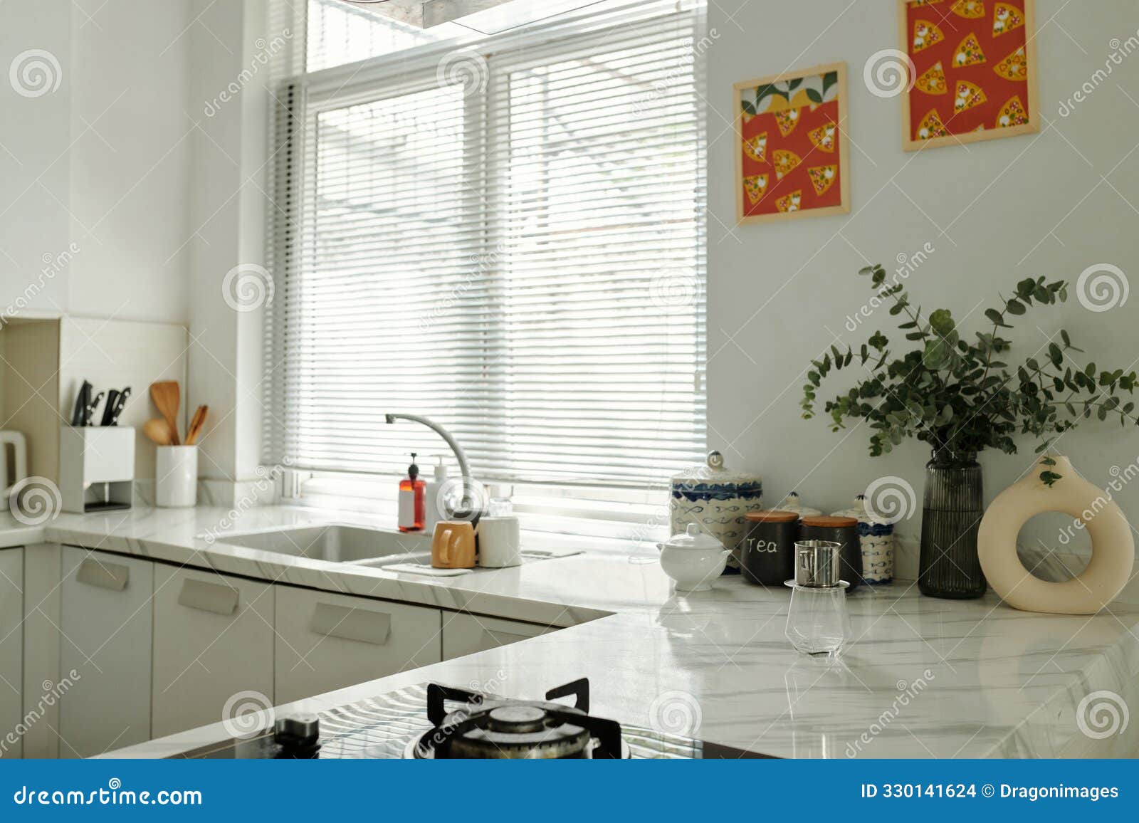 Clean Kitchen Counter with Sink Stock Photo - Image of house, cooker ...