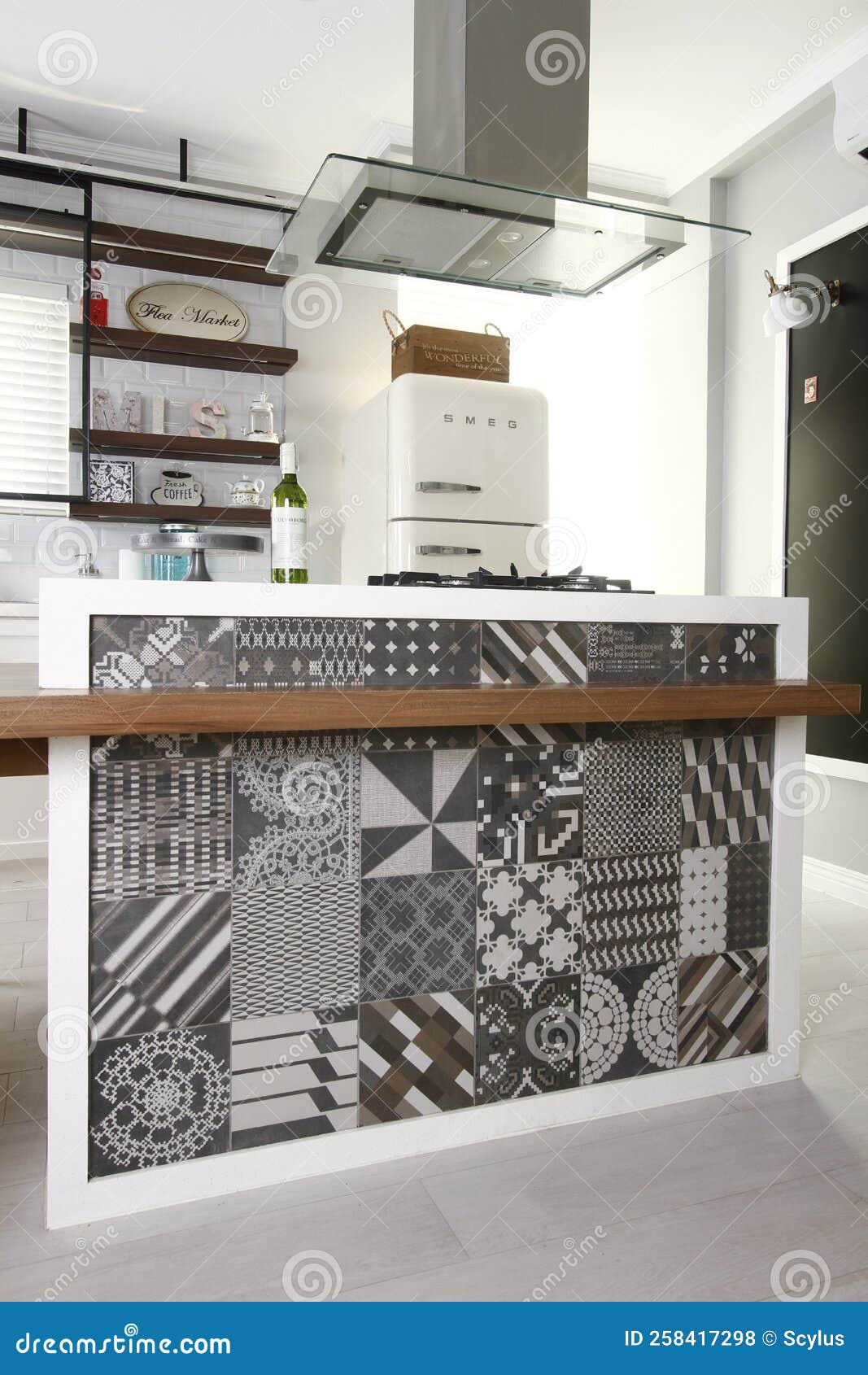 Clean Kitchen Counter with a Stylized Design on the Side Stock Photo ...