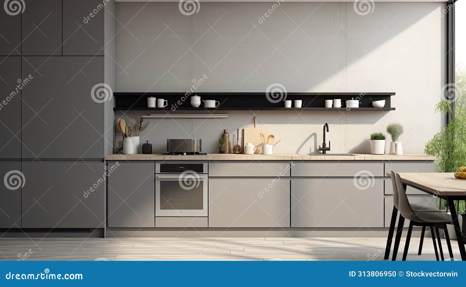 Clean Kitchen Grey Cabinets Stock Illustration - Illustration of ...