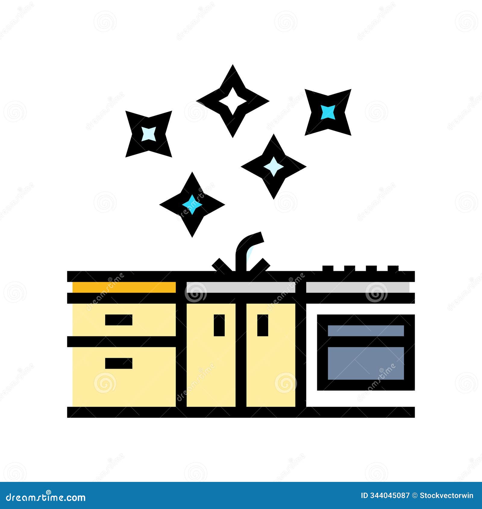 Clean Kitchen Sink Icon With Faucet. Black And White Vector Silhouette ...