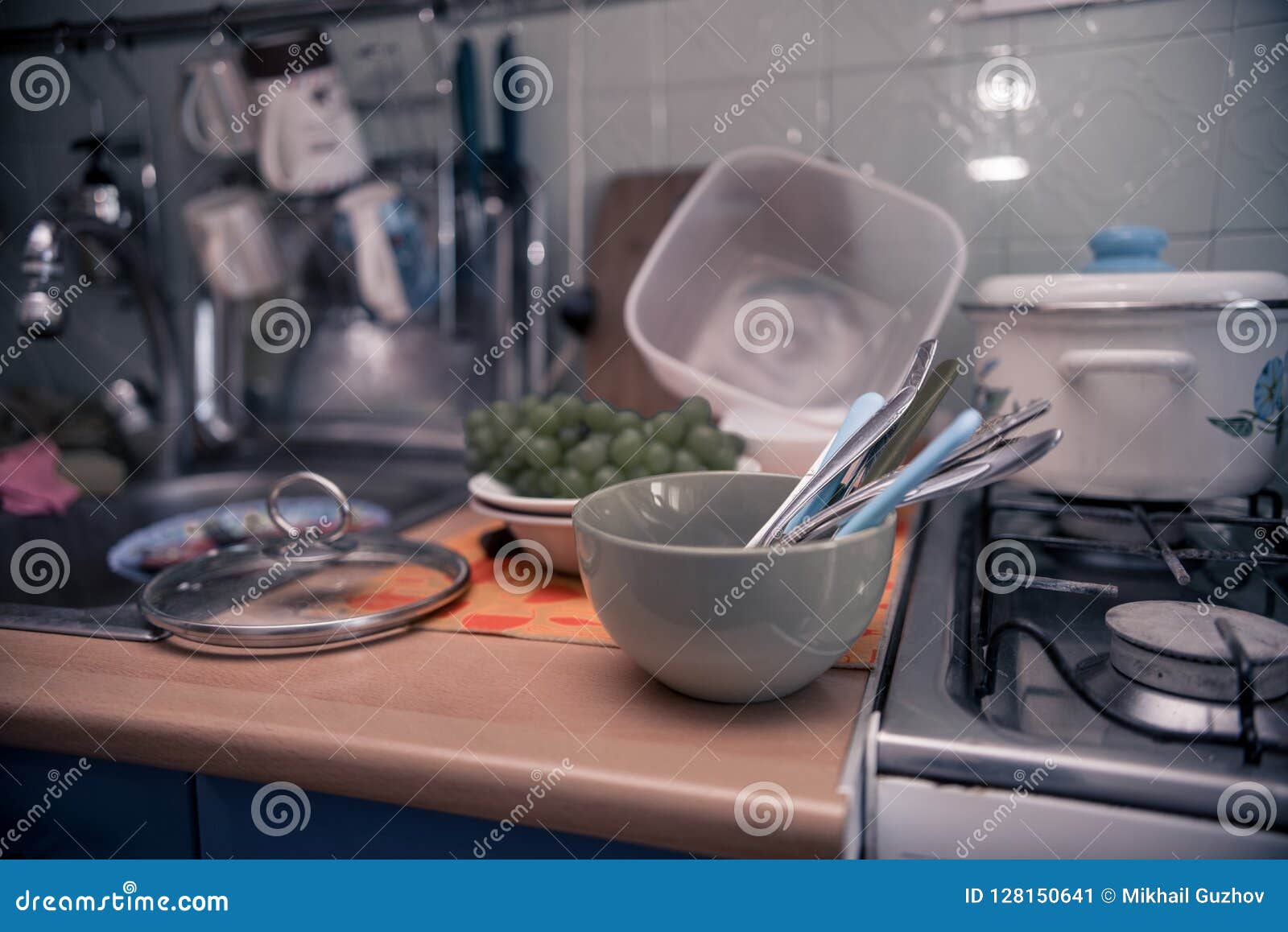 Clean Kitchen Utensils Standing on the Table Stock Image - Image of ...