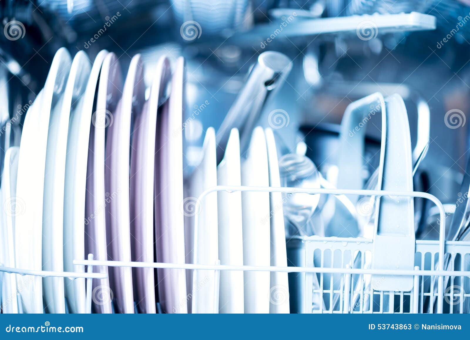 Clean Kitchenware in Dishwasher Horizontal Stock Image - Image of group ...