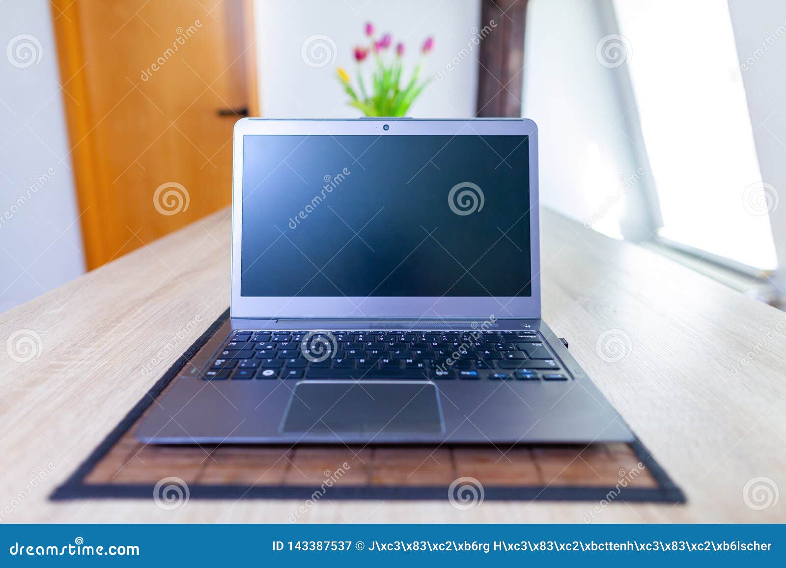 Clean Laptop Stands on a Table Stock Image - Image of office, home ...