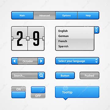 Clean Light Blue User Interface Controls. Web Elements. Website ...