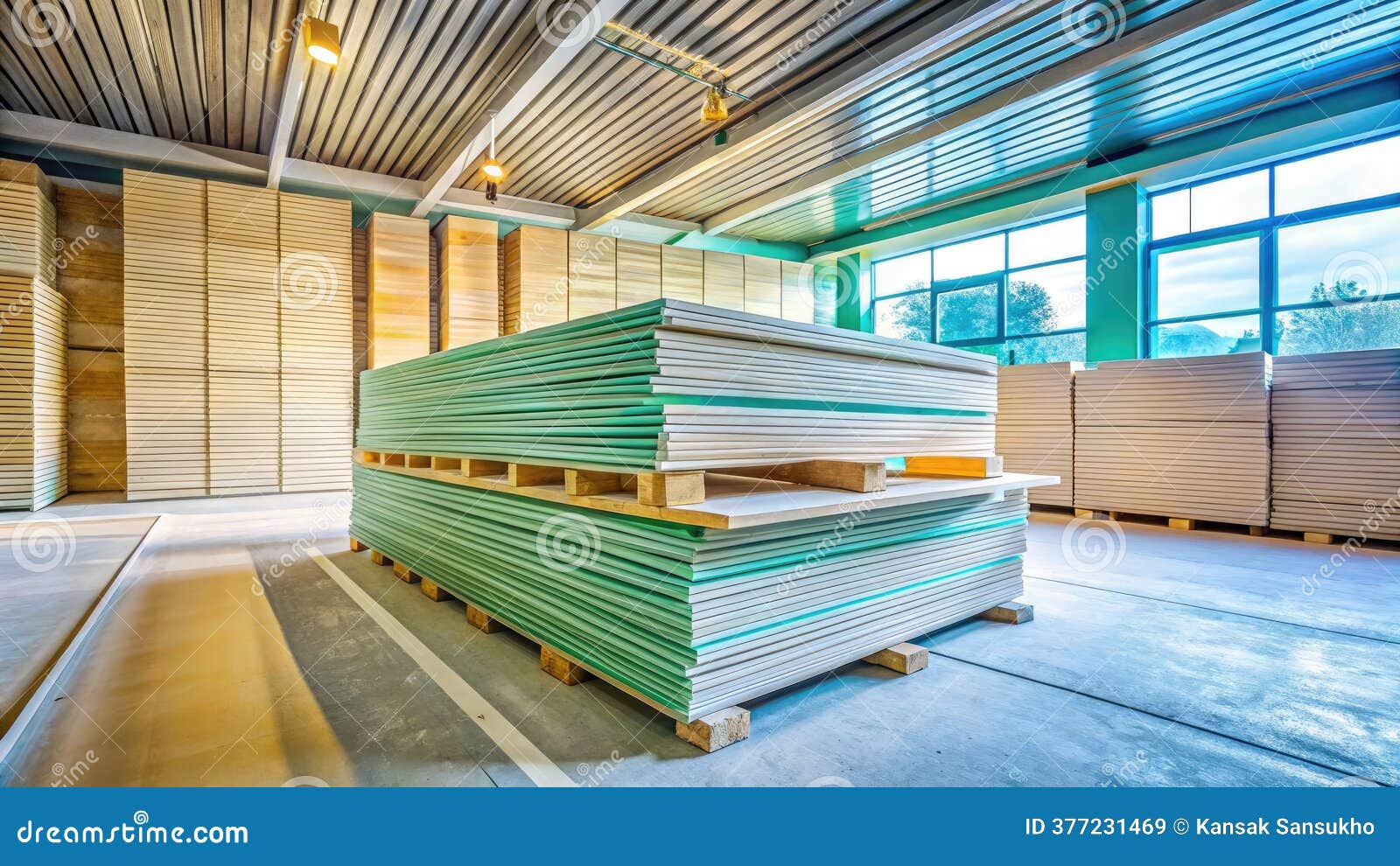 Stacked Gypsum Plasterboard In A Construction Setting With Natural ...