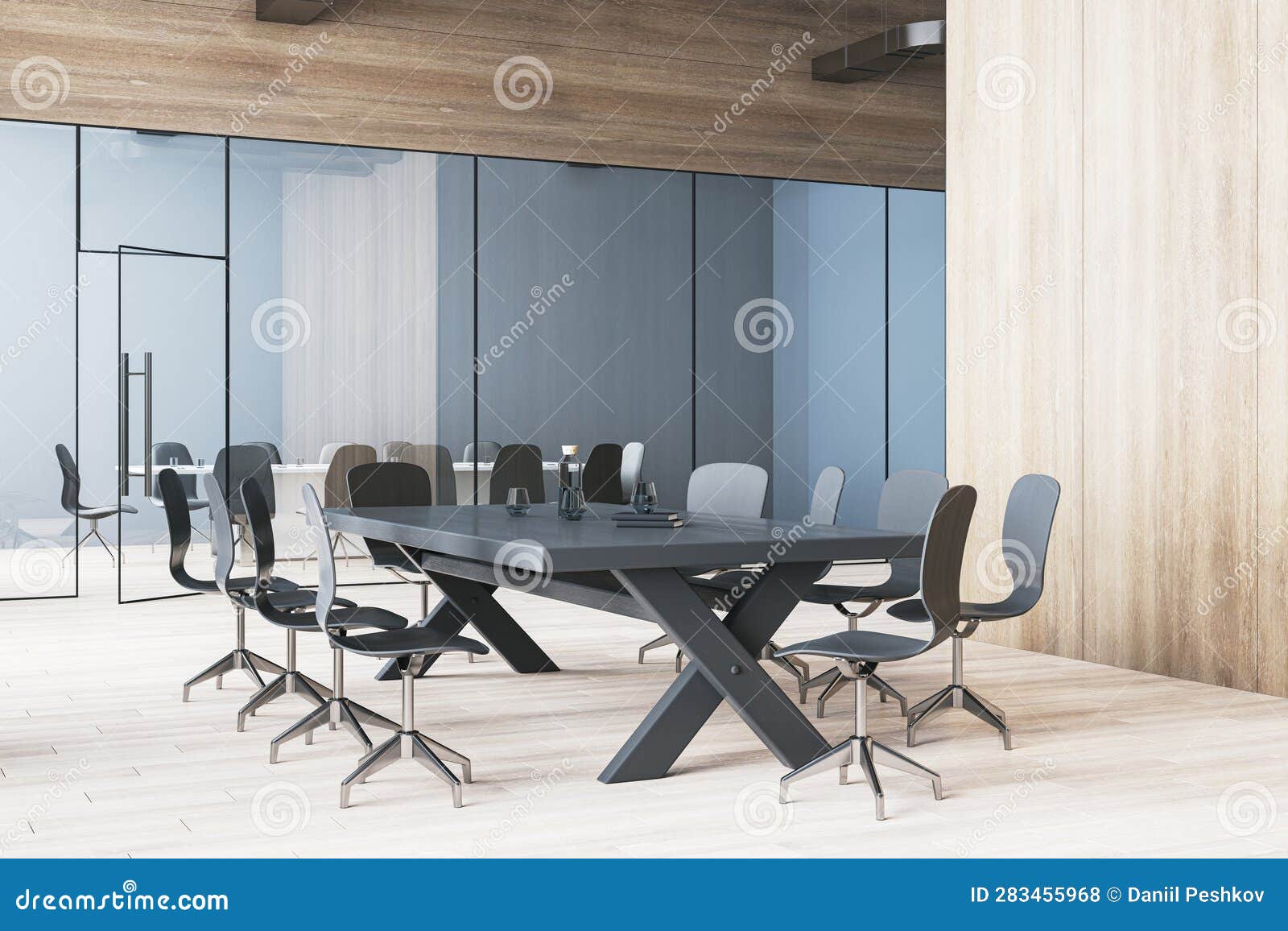 Clean Meeting Room Interior with Table and Chairs, Decorative Objetcs ...